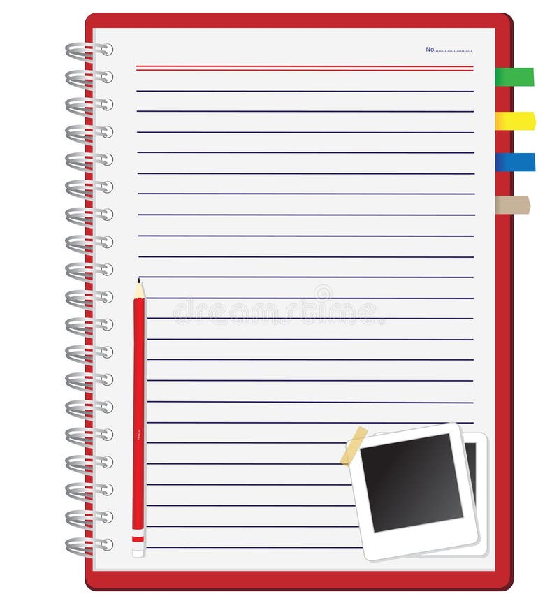 Red Notebook and Photo Frame Stock Illustration - Illustration of note ...
