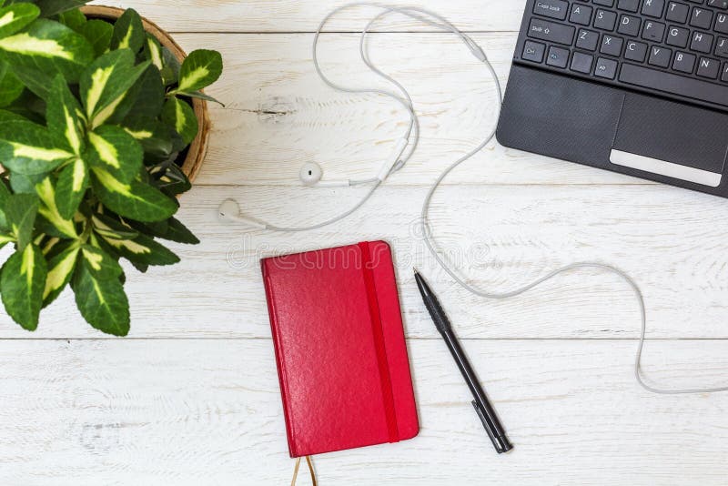 Red Notepad and Laptop on White Boards Stock Photo - Image of business ...
