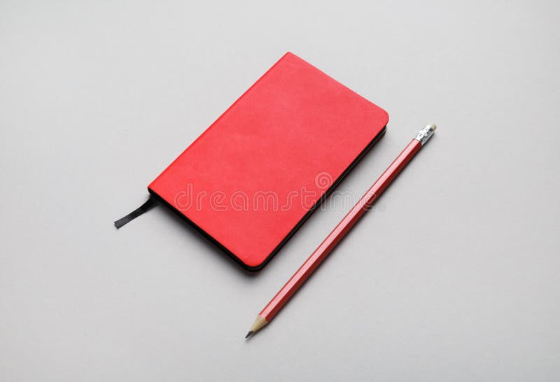 Red notepad and pencil stock image. Image of space, showcase - 277027783