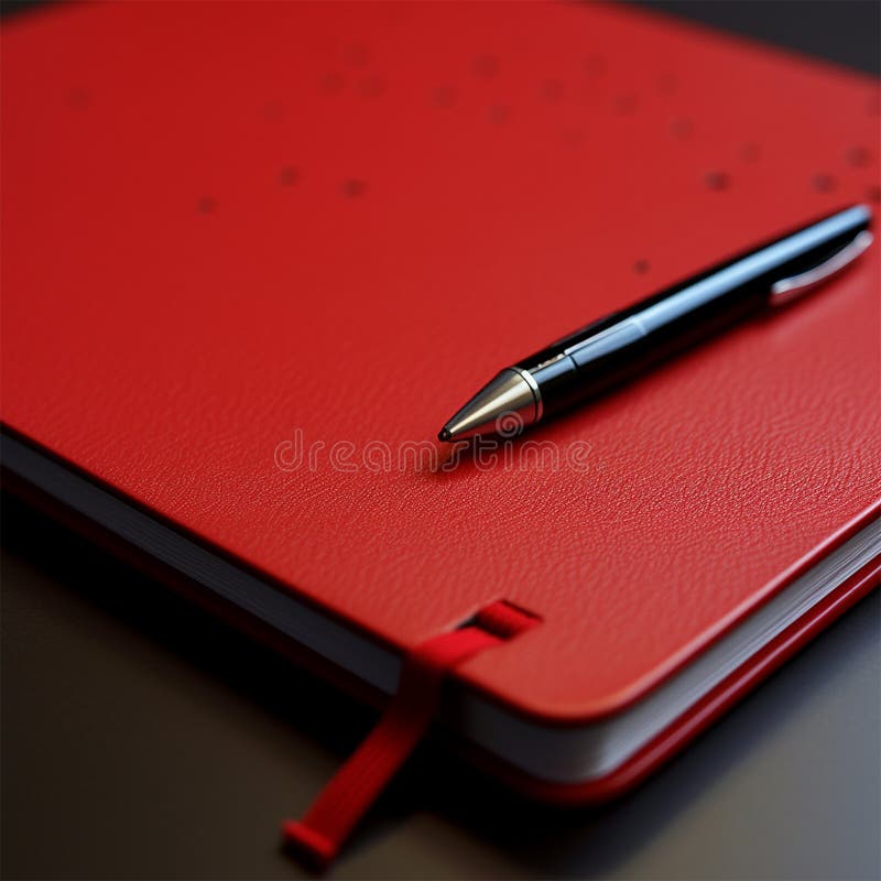 A Red Notes Book with a Pen Close Up Genrated by AI Stock Illustration ...