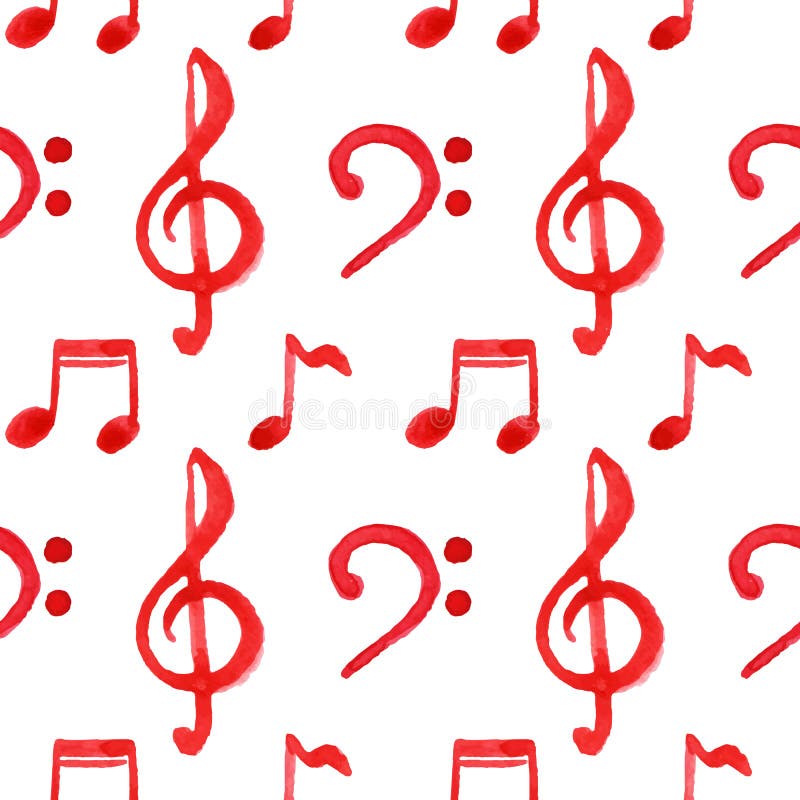 Red Notes Treble Bass Clef Music Seamless Pattern Vector Stock Vector ...
