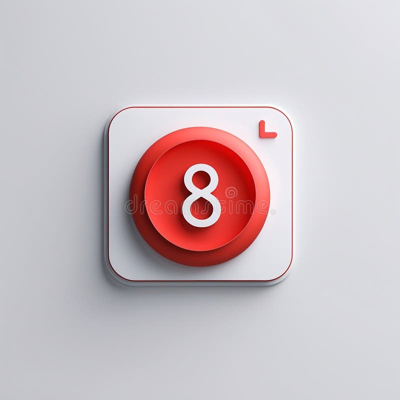Red Number 8 Button Icon on White Square Stock Illustration ...