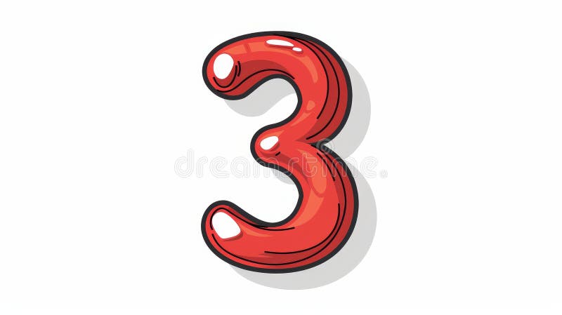 A Red Number 3 is Drawn in a Cartoon Style Stock Illustration ...