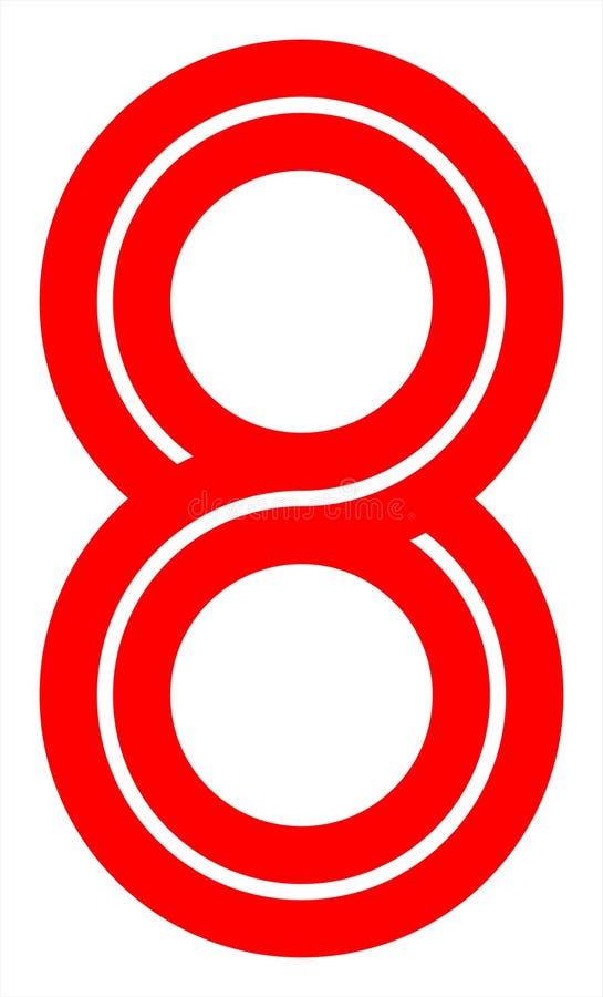 Red Number Eight with White Line. White Background Stock Vector ...