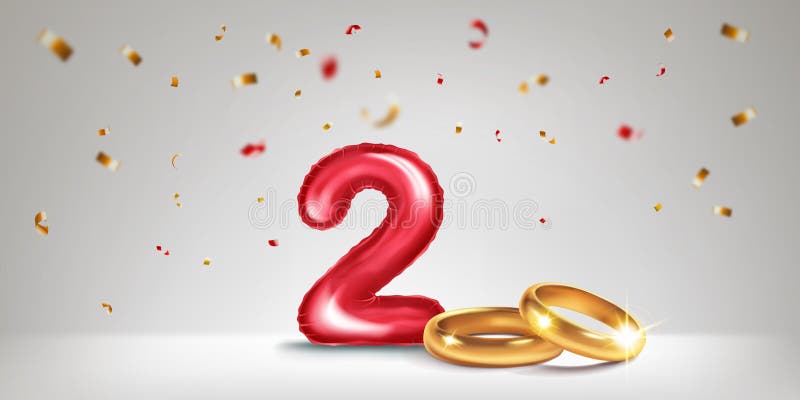 Red Number 2, Gold Wedding Rings and Confetti Stock Vector ...
