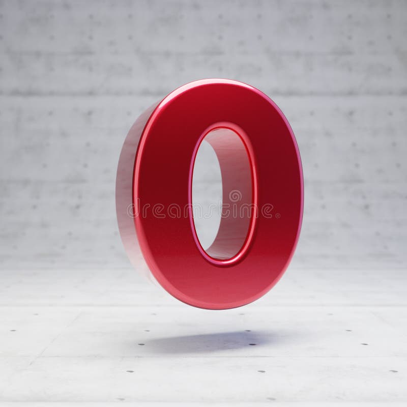 Red Number 0. Metallic Red Color Digit Isolated on Concrete Background ...