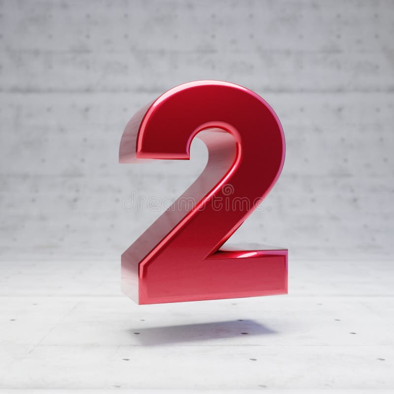 Red Number 2. Metallic Red Color Digit Isolated on Concrete Background ...