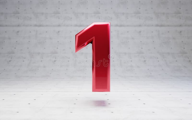 Red Number 1. Metallic Red Color Digit Isolated on Concrete Background ...
