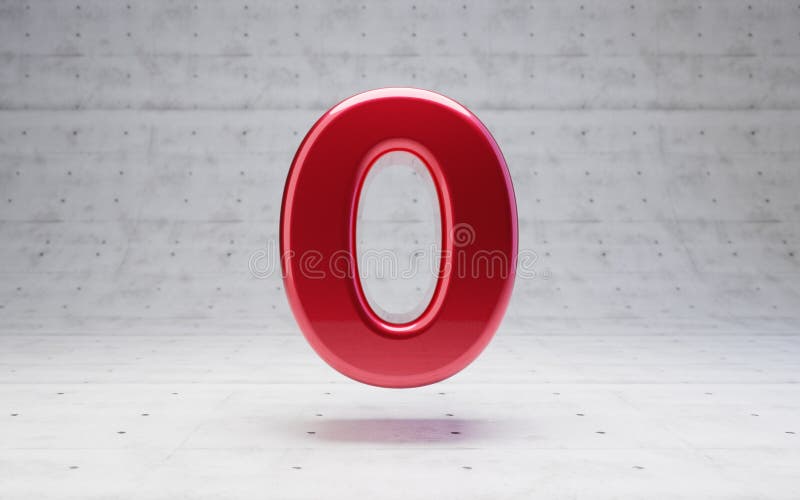 Red Number 0. Metallic Red Color Digit Isolated on Concrete Background ...