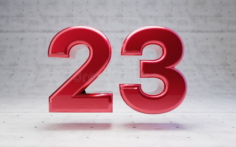 Red Number 23. Metallic Red Color Digit Isolated on Concrete Background ...