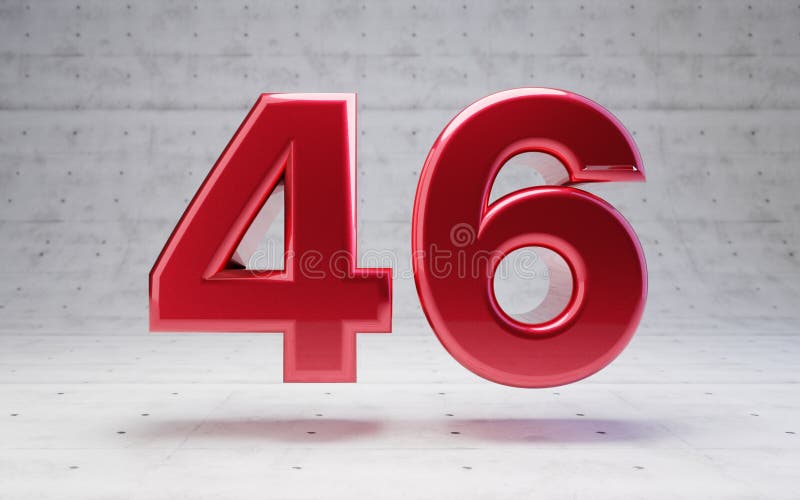 Red Number 46. Metallic Red Color Digit Isolated on Concrete Background ...