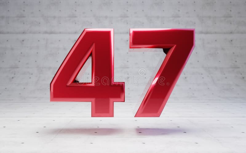 Red Number 47. Metallic Red Color Digit Isolated on Concrete Background ...