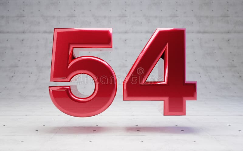 Red Number 54. Metallic Red Color Digit Isolated on Concrete Background ...