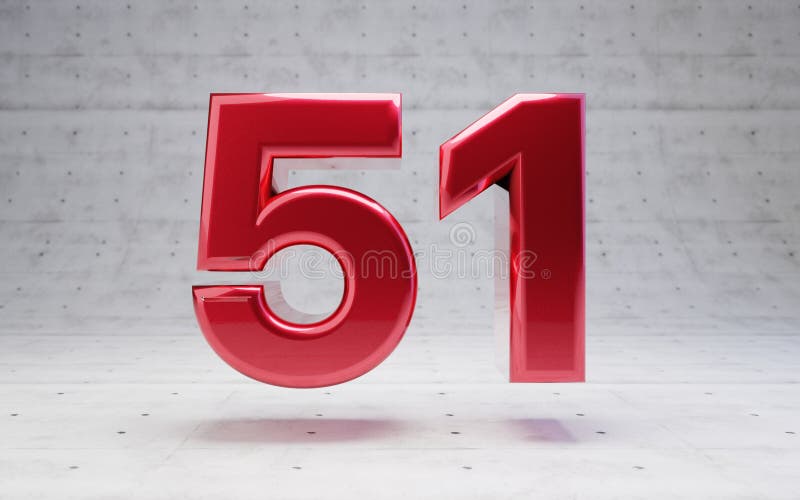 Red Number 51. Metallic Red Color Digit Isolated on Concrete Background ...