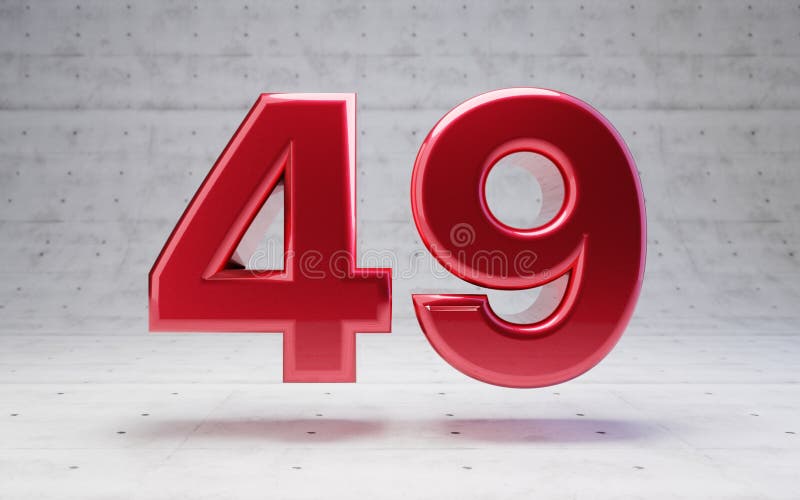 Red Number 49. Metallic Red Color Digit Isolated on Concrete Background ...