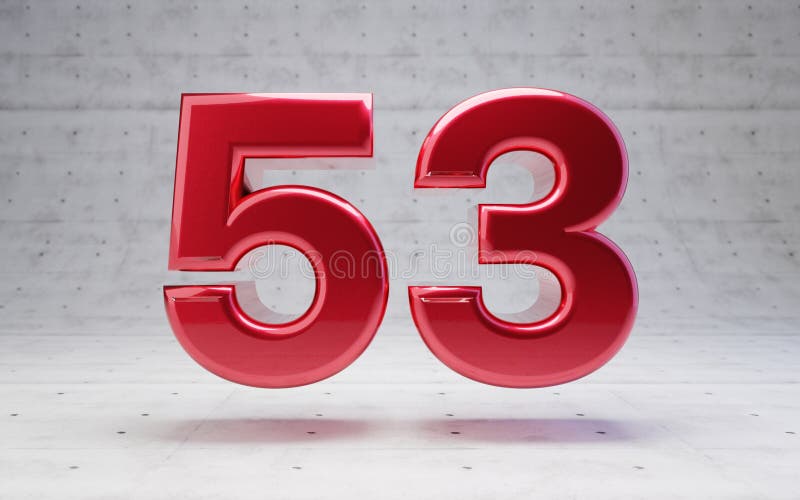 Red Number 53. Metallic Red Color Digit Isolated on Concrete Background ...