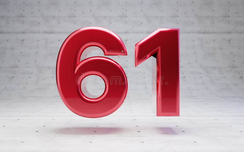 Red Number 61. Metallic Red Color Digit Isolated on Concrete Background ...