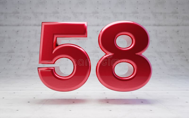 Red Number 58. Metallic Red Color Digit Isolated on Concrete Background ...