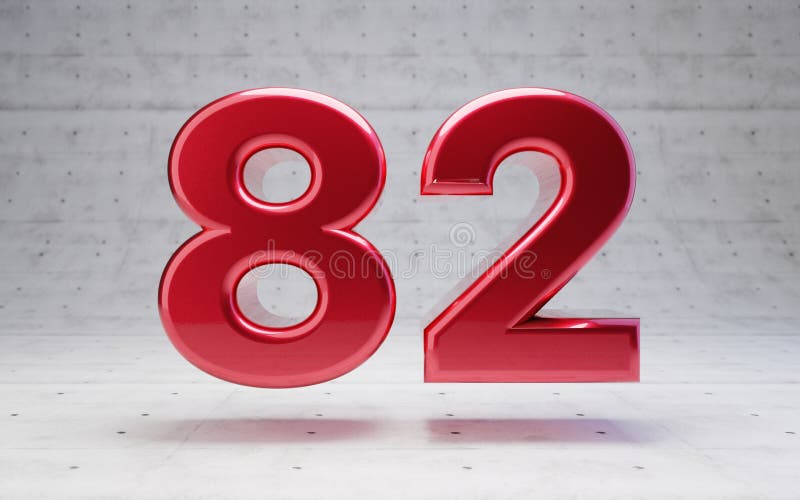 Red Number 82. Metallic Red Color Digit Isolated on Concrete Background ...