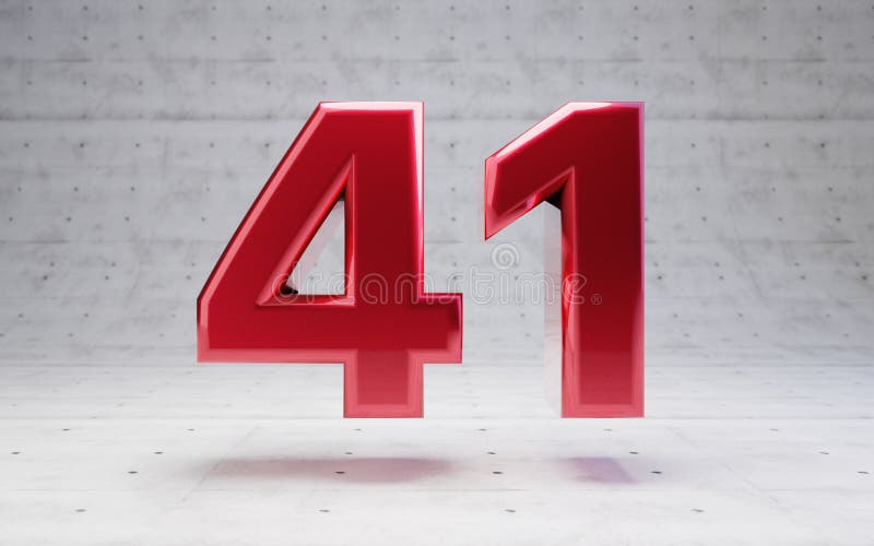Red Number 41. Metallic Red Color Digit Isolated on Concrete Background ...