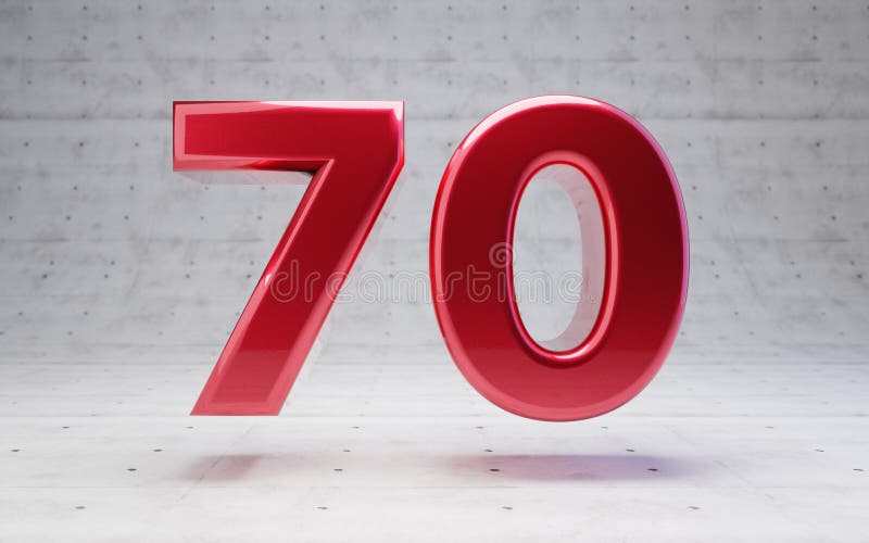Red Number 70. Metallic Red Color Digit Isolated on Concrete Background ...