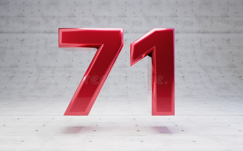 Red Number 71. Metallic Red Color Digit Isolated on Concrete Background ...