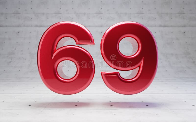 Red Number 69. Metallic Red Color Digit Isolated on Concrete Background ...