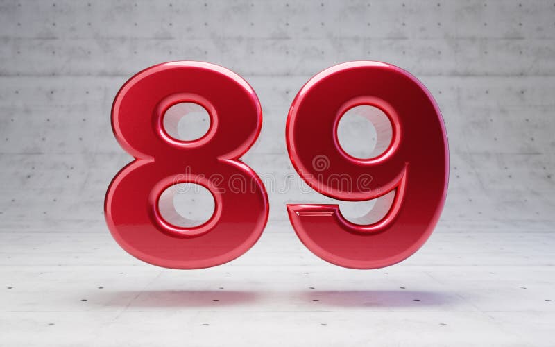 Red Number 89. Metallic Red Color Digit Isolated on Concrete Background ...