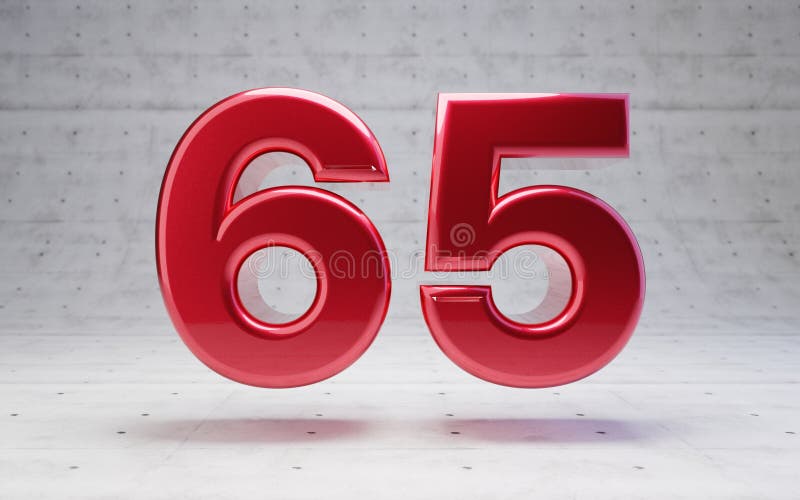 Red Number 65. Metallic Red Color Digit Isolated on Concrete Background ...