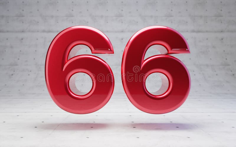 Red Number 66. Metallic Red Color Digit Isolated on Concrete Background ...