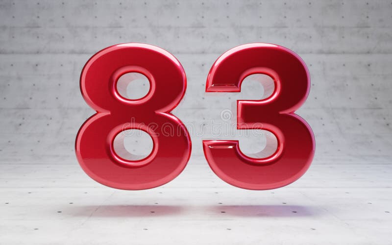 Red Number 83. Metallic Red Color Digit Isolated on Concrete Background ...