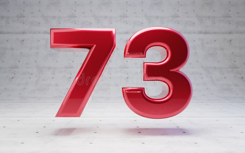 Red Number 73. Metallic Red Color Digit Isolated on Concrete Background ...