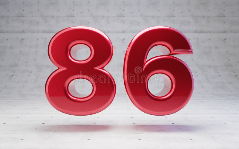 Red Number 86. Metallic Red Color Digit Isolated on Concrete Background ...