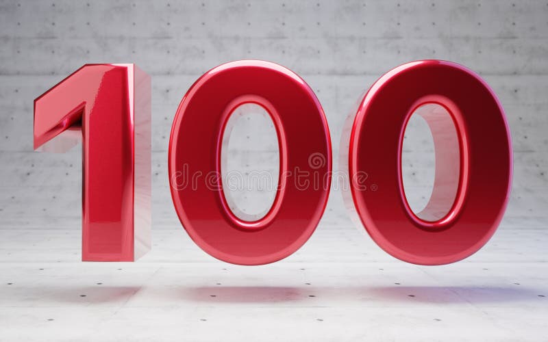 Red Number 100. Metallic Red Color Digit Isolated on Concrete ...
