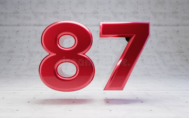 Red Number 87. Metallic Red Color Digit Isolated on Concrete Background ...