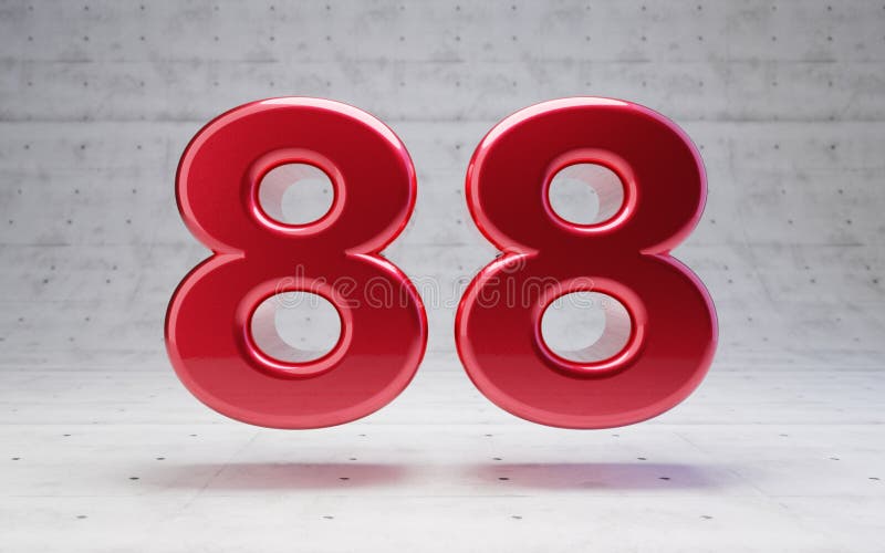 Red Number 88. Metallic Red Color Digit Isolated on Concrete Background ...