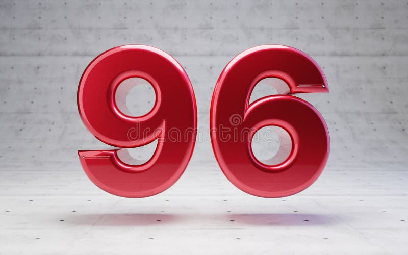 Red Number 96. Metallic Red Color Digit Isolated on Concrete Background ...