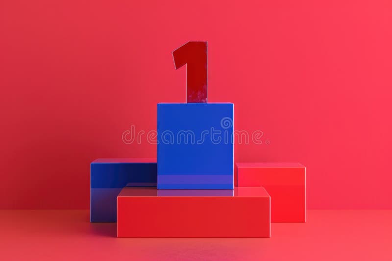A Red Number One Sits Atop a Blue Podium, with Red and Blue Platforms ...