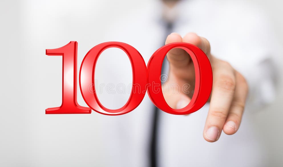 Red Number 100 Over Someone S Hand Stock Image - Image of heap, paper ...