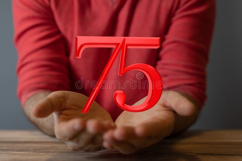 Red Number of 75 Over Someone S Hands Stock Photo - Image of symbol ...