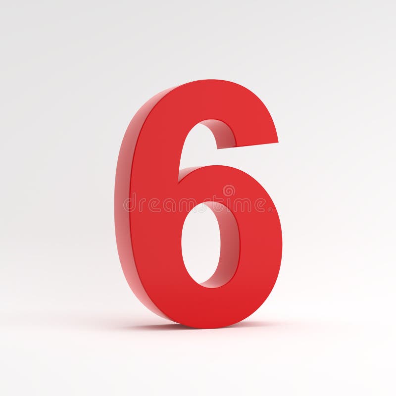 Red Number Six 6 on White Background Stock Illustration - Illustration ...