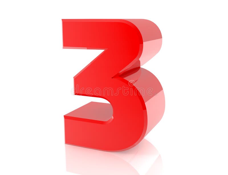 Red Number 3 Isolated on White Background 3d Rendering Stock ...