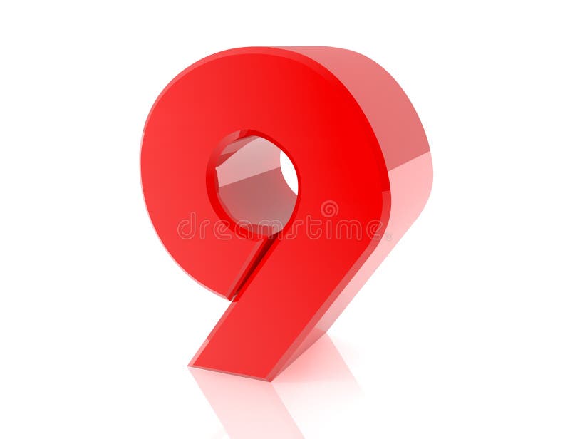 Red Number 9 Isolated on White Background 3d Rendering Stock ...