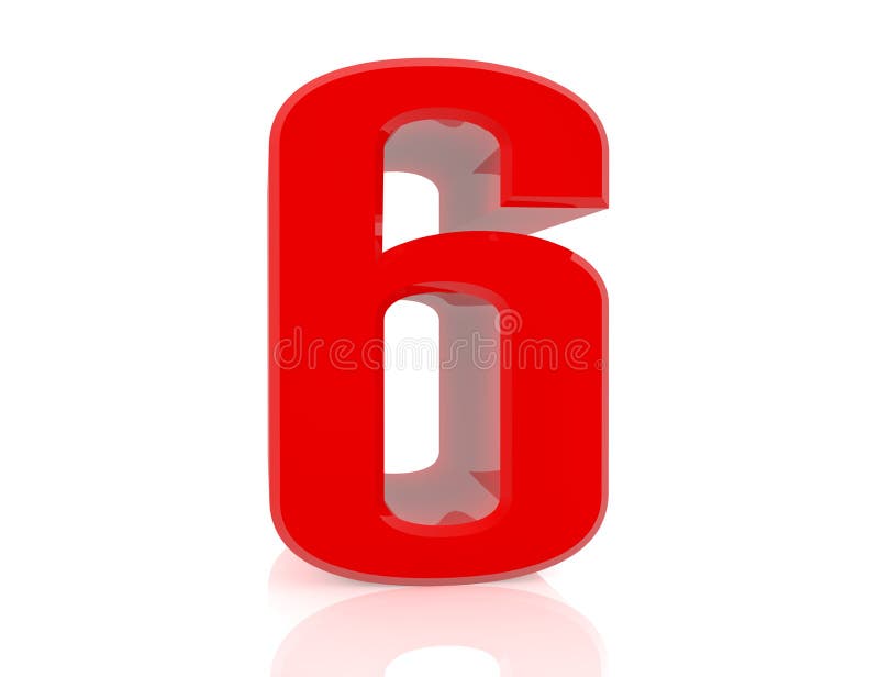 Red Number 6 on White Background 3d Rendering Stock Illustration ...