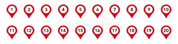 Red Numbered Location Pins in Order from 1 To 20 for Maps and ...