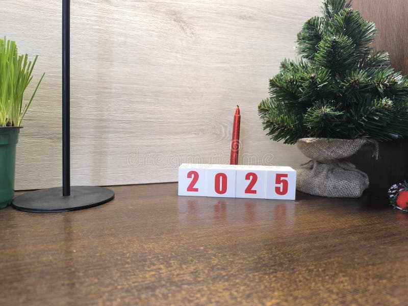 The Red Numbers 2025 on the White Christmas Cubes Stock Photo - Image ...