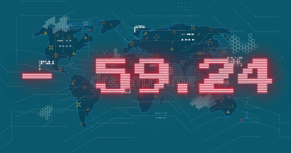 Red Numerical Data Image Over Digital World Map with Network ...
