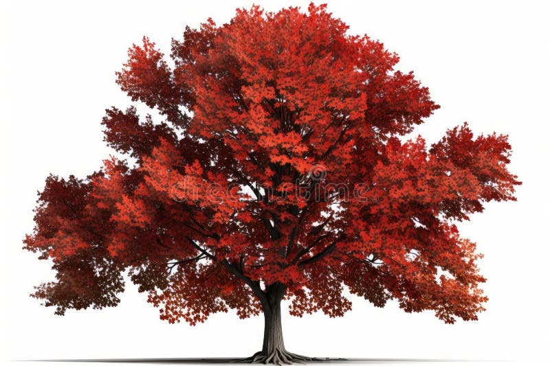 Red Oak Tree on a White Background. Generative AI Stock Illustration ...