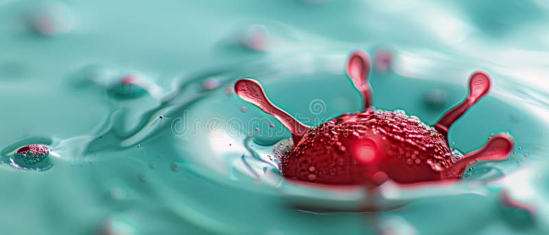 A Red Object Suspended in a Drop of Water, Below Which Rests an ...