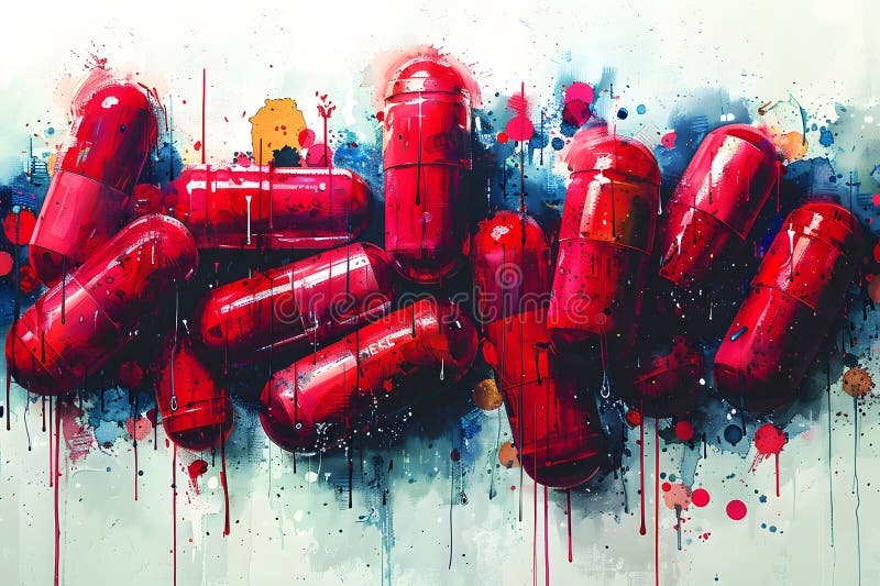 Red Objects Scattered on White Surface Generative AI Stock Illustration ...